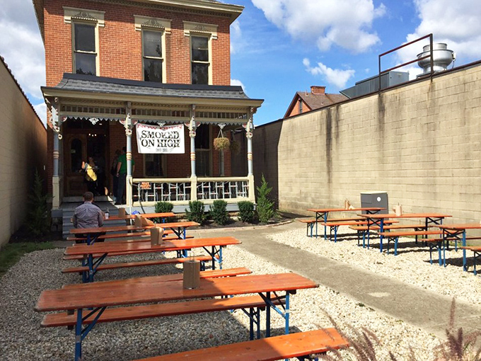 Beer garden vibes meet barbecue paradise in an outdoor space perfect for savoring life's simple pleasures.