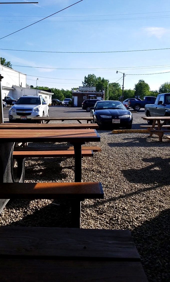 Al fresco dining, Maid-Rite style. These picnic tables have hosted everything from first dates to family reunions, all centered around loose meat perfection.