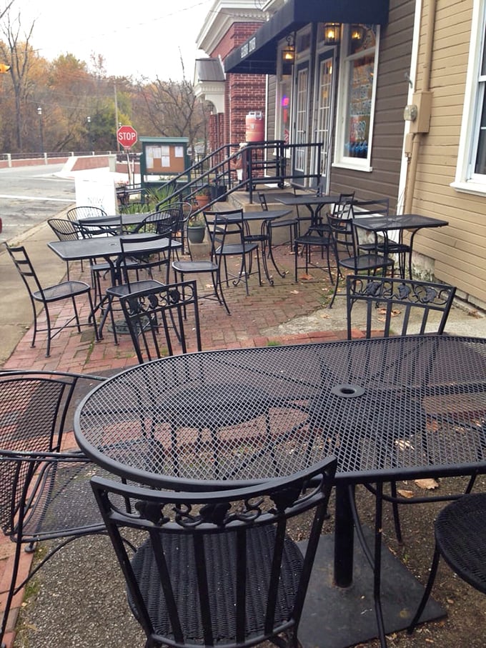 The outdoor seating area awaits fair weather and good conversation. Where Galena locals and visitors alike share stories over coffee refills.