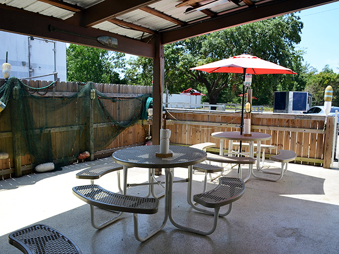 The outdoor seating area isn't fancy, but neither is a day at the beach&mdash;and both deliver the simple pleasure of enjoying Florida's bounty in the open air. 