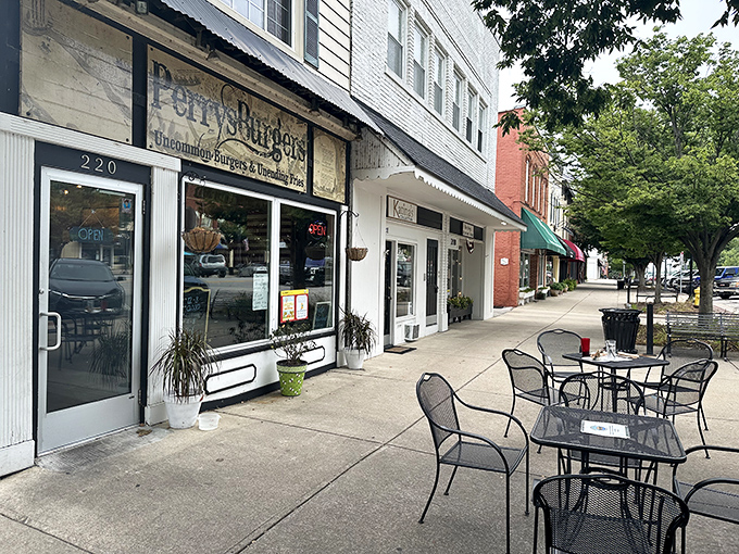 Outdoor seating along Perrysburg's charming Louisiana Avenue offers the perfect stage for your burger performance art. The town itself feels like the ideal backdrop.