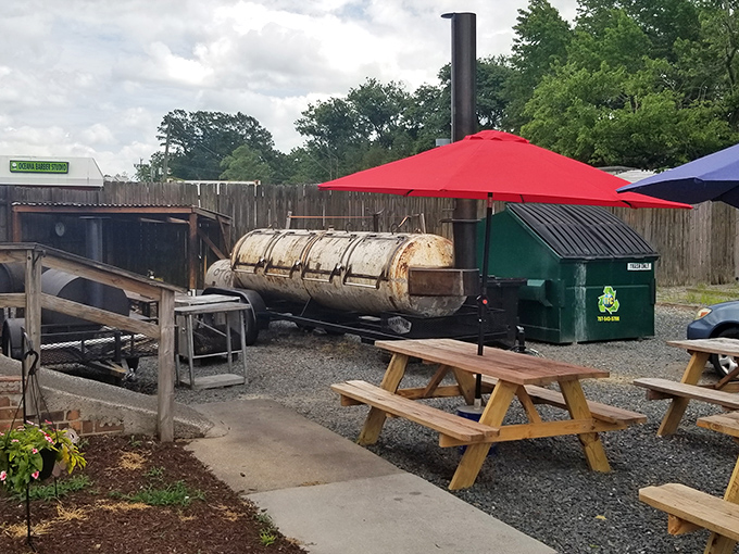 Where the magic happens&mdash;the serious smoker setup out back tells you these folks aren't playing around when it comes to low-and-slow perfection.