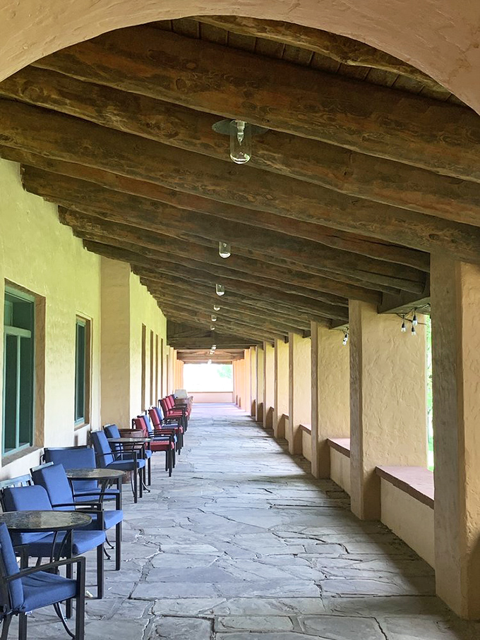 A shaded colonnade where you can digest both your meal and the history. The perfect spot for post-prime rib contemplation.