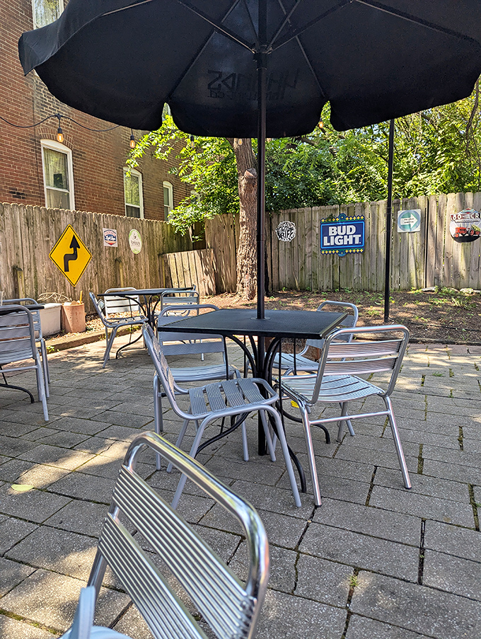 The outdoor patio&mdash;a little urban oasis where you can enjoy your burger in the fresh air while contemplating ordering a second one.