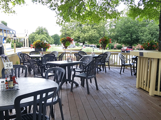 The outdoor seating area offers a breath of fresh air with your meal, proving that sometimes the best dining room has no ceiling.