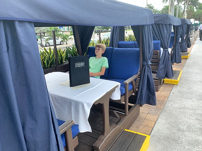 Outdoor cabanas for those who want privacy with their seafood feast. Like a VIP section for your crab-cracking adventures.