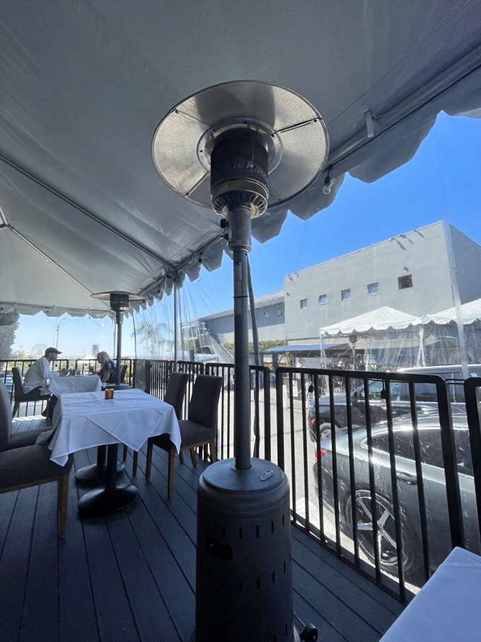 The outdoor patio offers al fresco dining with heat lamps standing guard against the evening chill &ndash; because great views shouldn't require a sweater.