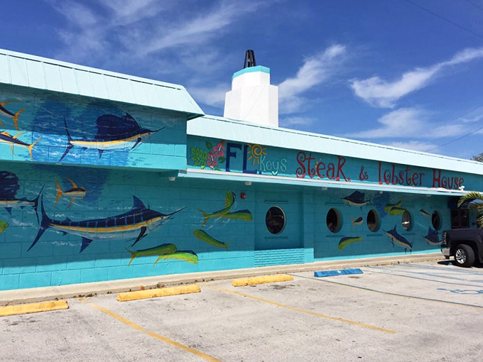 The exterior mural isn't just decoration&mdash;it's a preview of coming attractions. Those painted marlins and mahi are the restaurant's equivalent of movie posters.