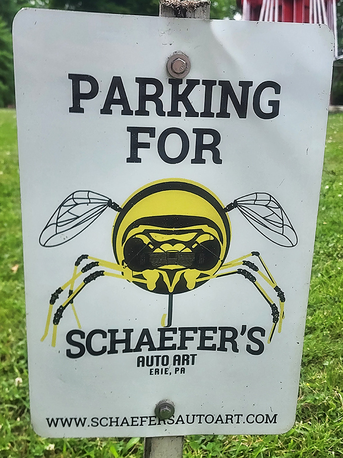 Even the parking signs at Schaefer's embrace the bee theme. When your logo is this distinctive, why not flaunt it on everything?