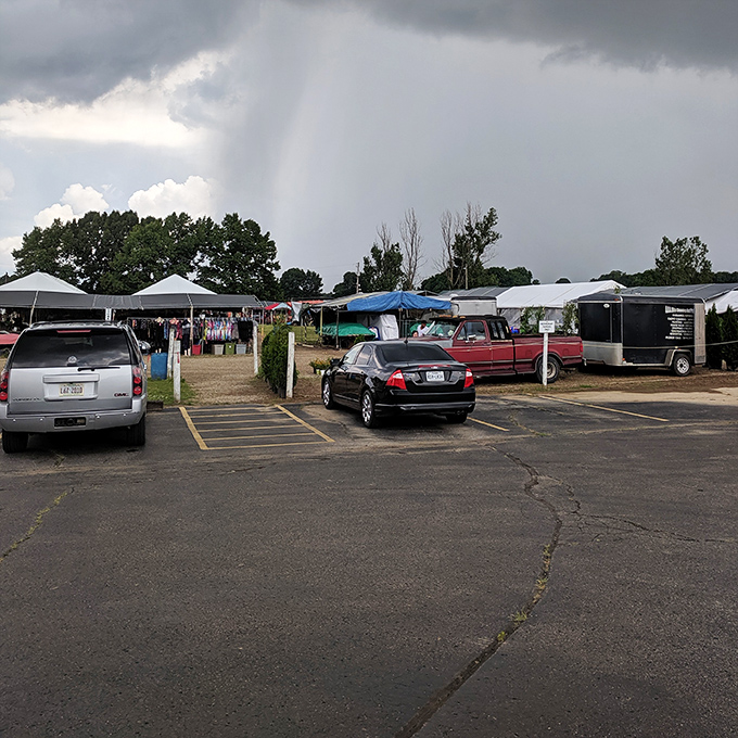 Storm clouds gather but can't dampen the spirits of dedicated shoppers&mdash;flea market veterans know the best deals happen right before the rain.