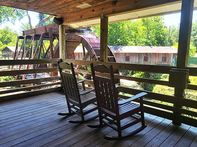 The front-row seats to tranquility. These rocking chairs overlooking the water wheel offer the perfect spot to contemplate life's big questions&mdash;or just enjoy your coffee.