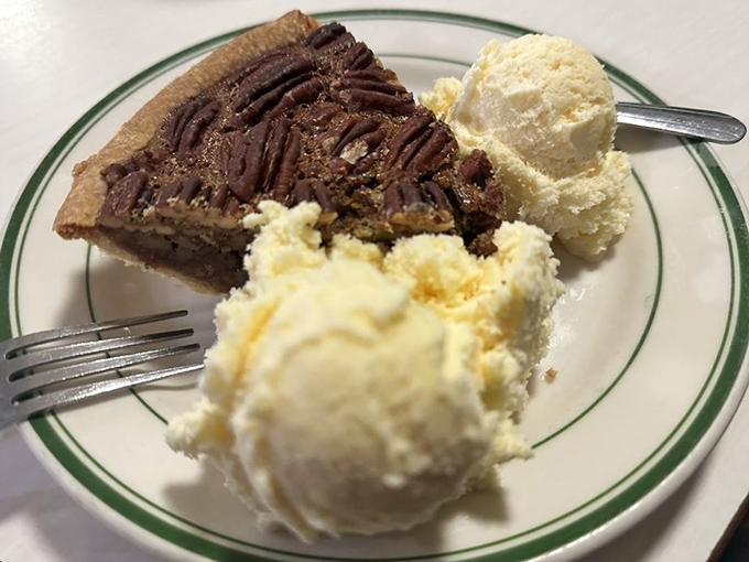 Pecan pie with not one but TWO scoops of vanilla ice cream. Because sometimes more is more, and moderation is highly overrated.