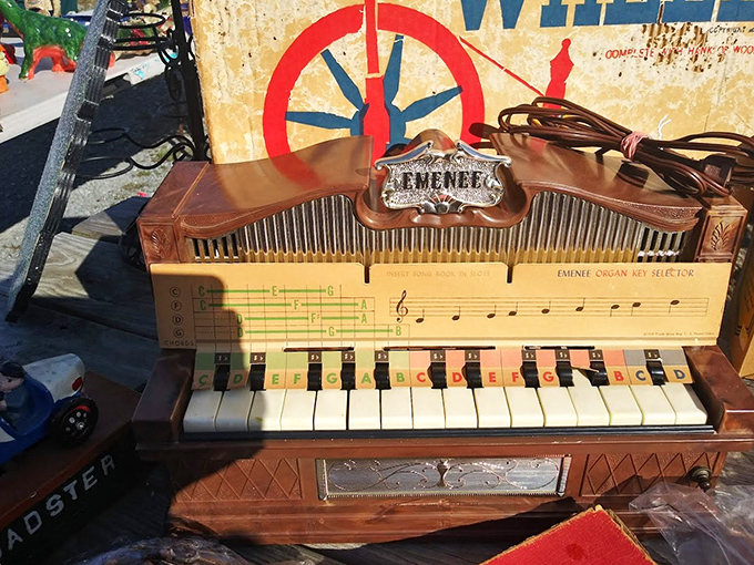 A musical artifact from simpler times. This vintage keyboard reminds us of childhood lessons and the universal truth that everyone knows at least the first four notes of "Heart and Soul."
