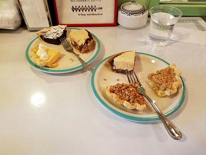 Multiple pie slices create a rainbow of flavors, turning dessert selection into the world's most delicious dilemma.