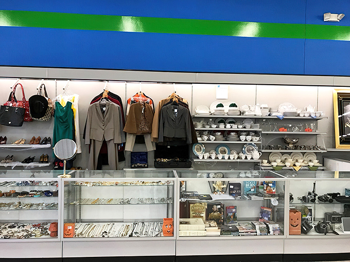 The showcase area displays higher-end items with the reverence of museum exhibits. That green blazer could be your ticket to winning "best dressed" at the office.