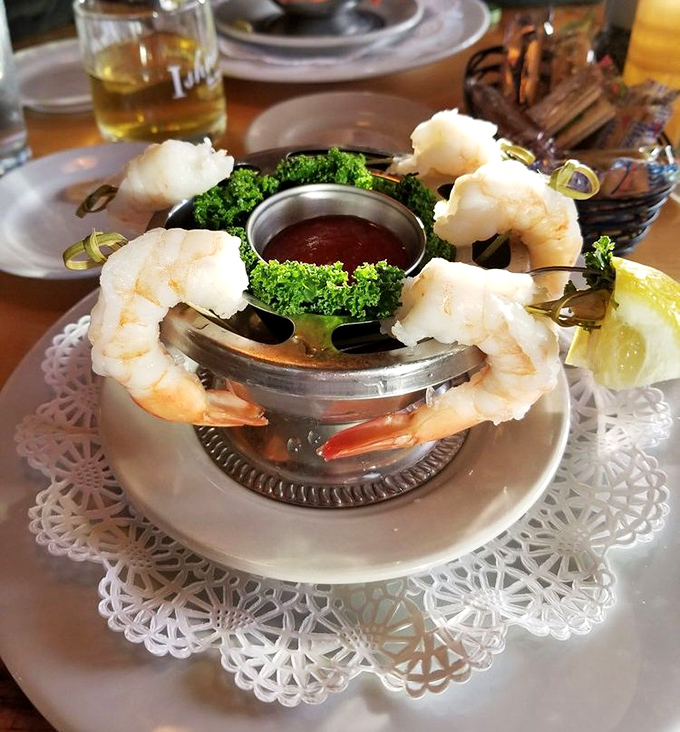 Shrimp cocktail elevated to an art form. These plump crustaceans perched on the rim seem to be saying, "Yes, we're worth the splurge."