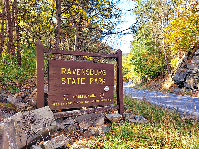 The entrance sign promises adventure in classic park service style. Like a wooden handshake welcoming you to Pennsylvania's best-kept secret.