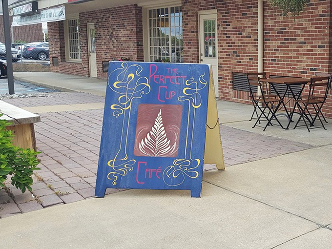 The sidewalk sign&mdash;a colorful beacon of hope for the caffeine-deprived, promising salvation just steps away.