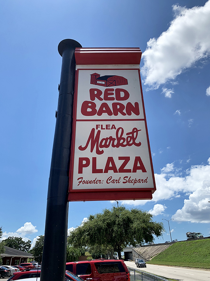 The sign that's launched a thousand treasure hunts, standing tall against that perfect Florida blue sky.