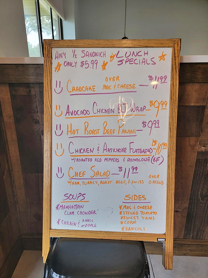 The daily specials board—a handwritten promise of culinary adventures beyond the menu, complete with cheerful stars for emphasis.