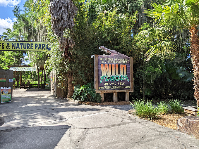 Where wilderness meets welcome. The entrance sign proudly declares Wild Florida's mission: revealing the natural beauty of "the middle of nowhere."