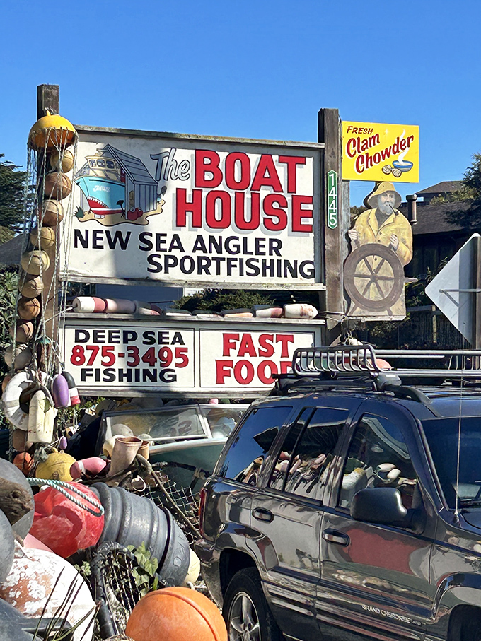 A sign that promises exactly what it delivers&mdash;fresh clam chowder, sportfishing connections, and fast food that makes you slow down to savor every bite.
