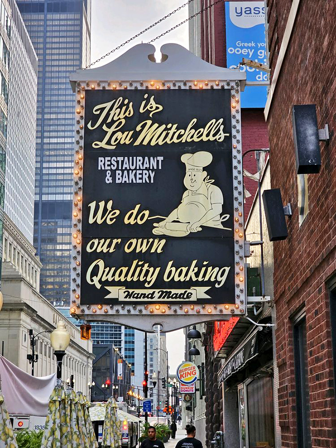 A vintage sign that tells you everything you need to know. That chef illustration has been making the same promise for generations: quality baking that's worth the wait.