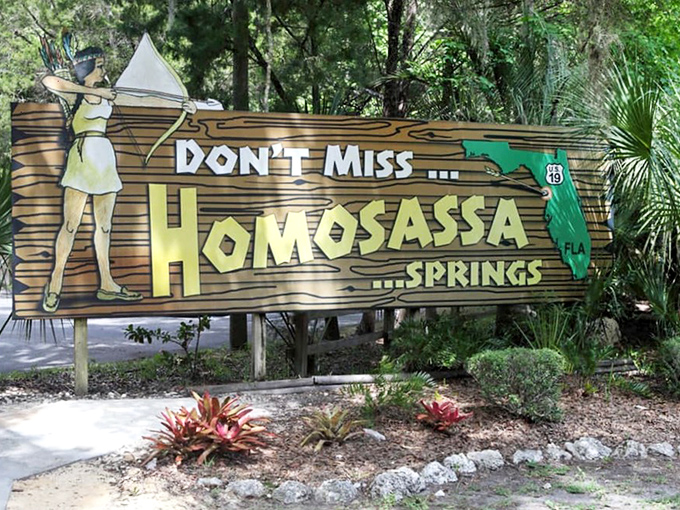 This vintage roadside sign captures Homosassa Springs' retro charm perfectly&mdash;a place that invites you to slow down and stay awhile without breaking the bank.