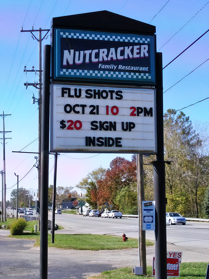 The roadside sign stands as a beacon to hungry travelers&mdash;part restaurant announcement, part community bulletin board.