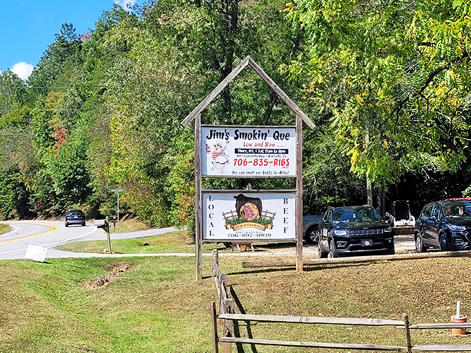 A roadside beacon for the barbecue faithful. This sign has guided hungry travelers through the North Georgia mountains like a meaty North Star.