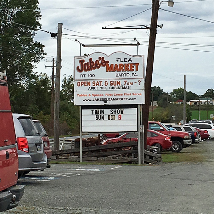 The iconic Jake's Flea Market sign &ndash; a beacon for treasure hunters that promises adventure from April till Christmas, rain or shine.