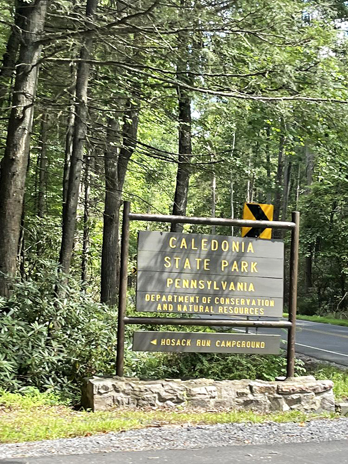 The official welcome sign: your passport to adventure without leaving Pennsylvania. Hosack Run Campground sounds like somewhere hobbits would vacation.