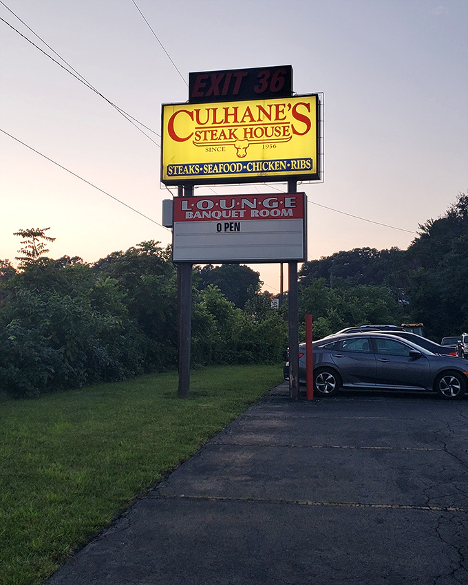 The roadside sign stands like a lighthouse for hungry travelers&mdash;Exit 36 might as well be labeled "Salvation.