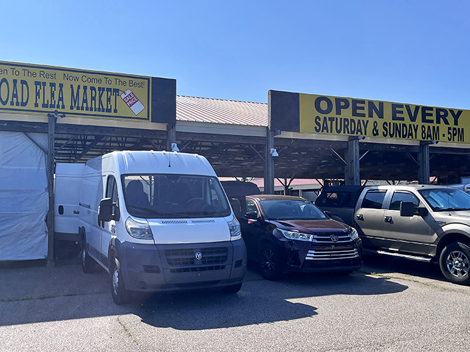 "Been to the rest, now come to the best!" The market's welcoming signage promises weekend adventures from 8am to 5pm, rain or shine.