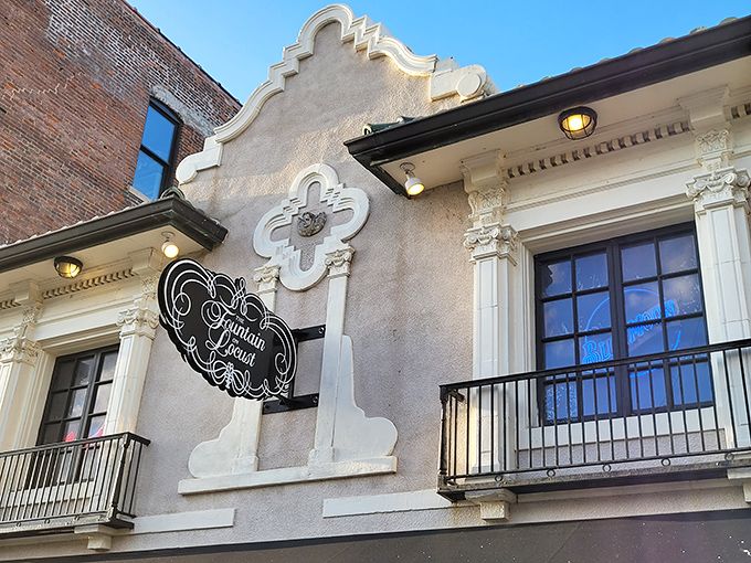 The Fountain's vintage signage hangs like jewelry on the historic fa&ccedil;ade, a stylish announcement that timeless pleasures await within.