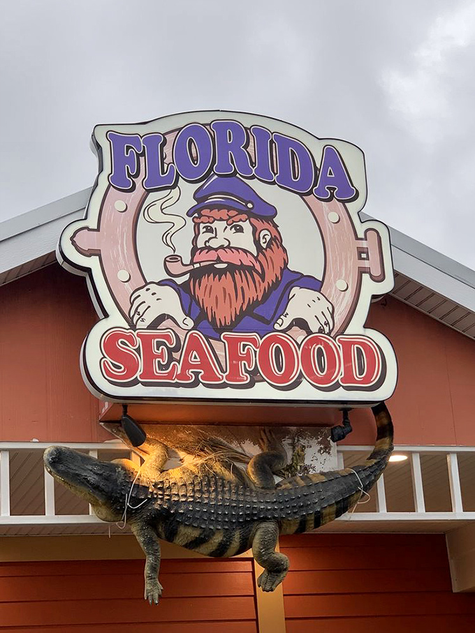 That iconic sign with its pipe-smoking sailor and obligatory alligator&mdash;Florida's seafood identity summed up in one perfectly kitschy display.