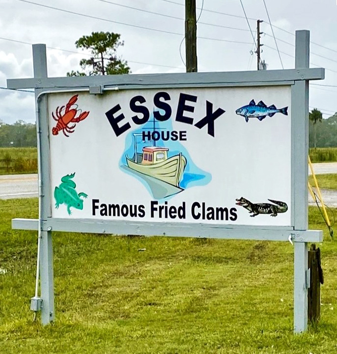 The sign says it all: "Famous Fried Clams." Some marketing claims are just honest truth in advertising.