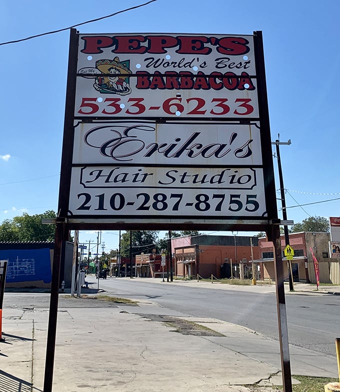 Street signage proudly proclaims "World's Best Barbacoa" - a bold claim that weekend regulars would happily defend.