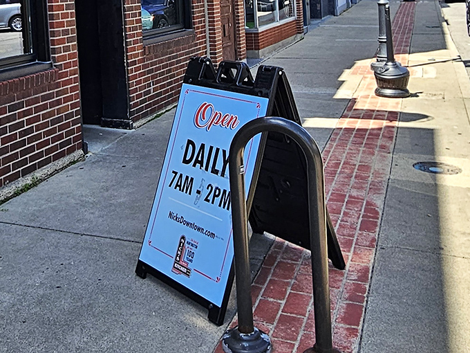 The sidewalk sign that promises daily delights from 7am to 2pm &ndash; a schedule that respects the sacred timing of proper breakfast and lunch.