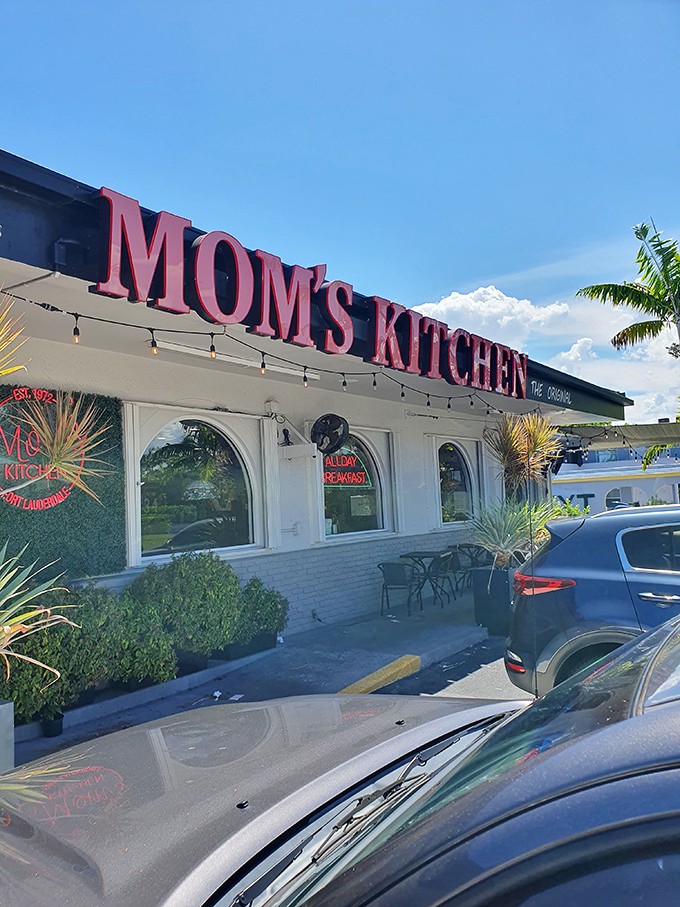 Mom's Kitchen's exterior promises what every great diner should: consistency, comfort, and the cure for morning grumpiness.