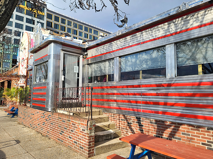 From the sidewalk, Silk City's streamlined exterior promises a retro experience that somehow manages to feel completely current and irresistible.