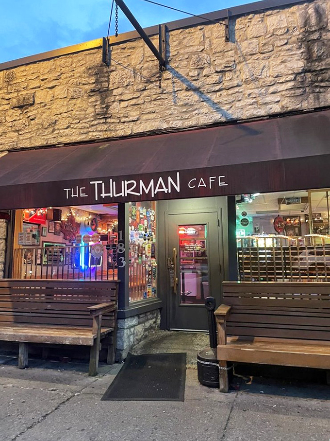 As evening falls, The Thurman Cafe's neon glow becomes a beacon for the hungry, the adventurous, and those who understand that moderation is overrated. 