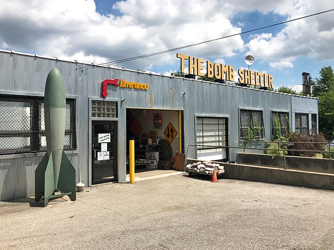 The rocket outside isn't just decoration&mdash;it's a promise of the adventure waiting inside. Cold War aesthetics with a warm, welcoming vibe. 