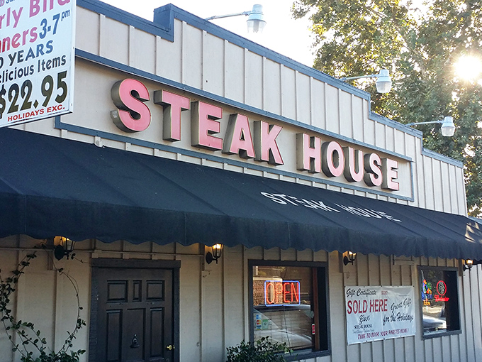Daylight reveals the straightforward appeal of this beloved steakhouse. No frills necessary when what's inside has kept customers coming back for generations.