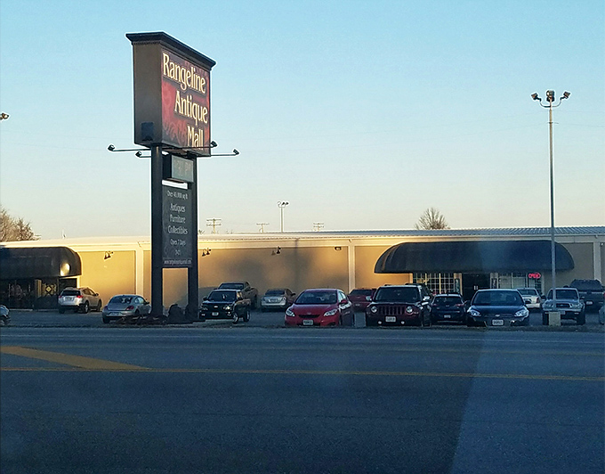 As the sun sets on Rangeline Antique Mall, cars gather like prospectors, each driver hoping to strike vintage gold.