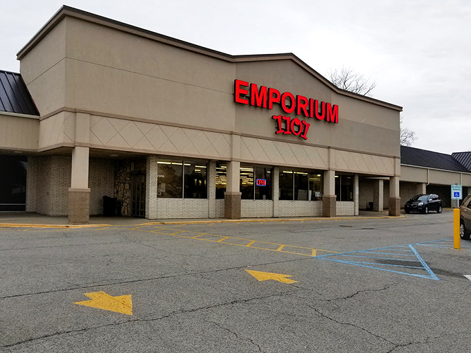 The facade that launched a thousand bargain quests. Emporium 1101's storefront stands ready to welcome another day of treasure hunters and deal seekers.