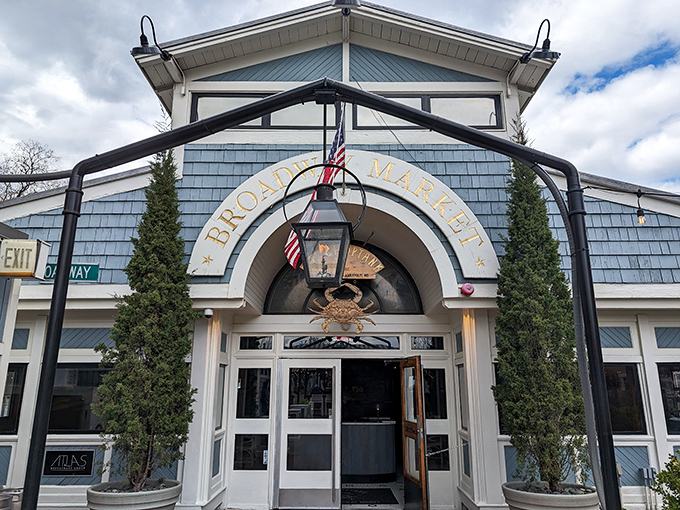 The Broadway Market entrance hints at The Choptank's connection to Baltimore's historic market tradition. Even the architecture tells a story.