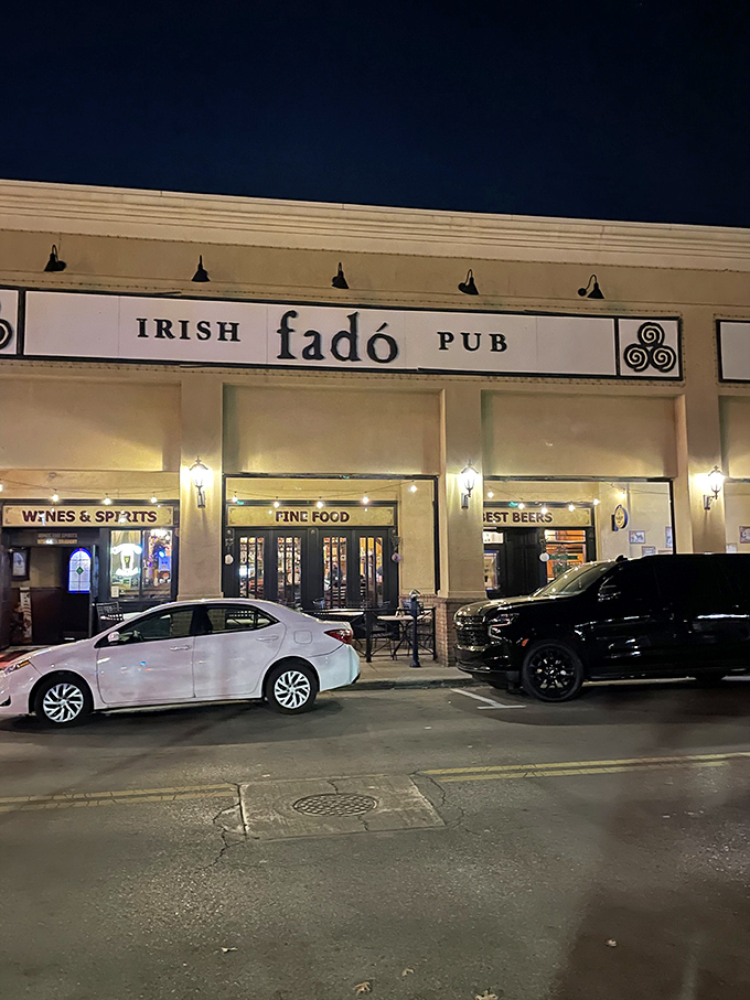 As night falls, Fad&oacute;'s warm glow beckons passersby with the promise of good food, flowing drinks, and that special Irish hospitality.