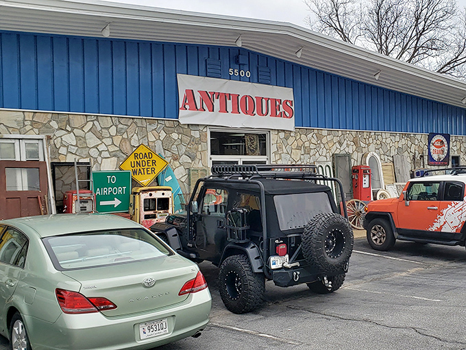 Even from the parking lot, the blue building promises treasure hunting adventures that no online shopping cart could ever deliver.