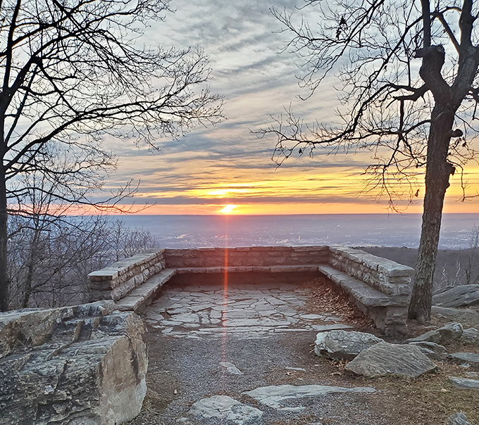 Sunset from the stone overlook&mdash;the grand finale of Mother Nature's daily show that outperforms any streaming service special effect.